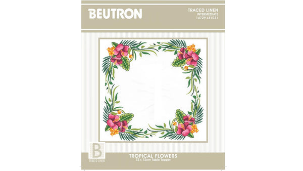 Beutron Table Topper Tropical Flowers - Traced Embroidery Kit - Stitch ...